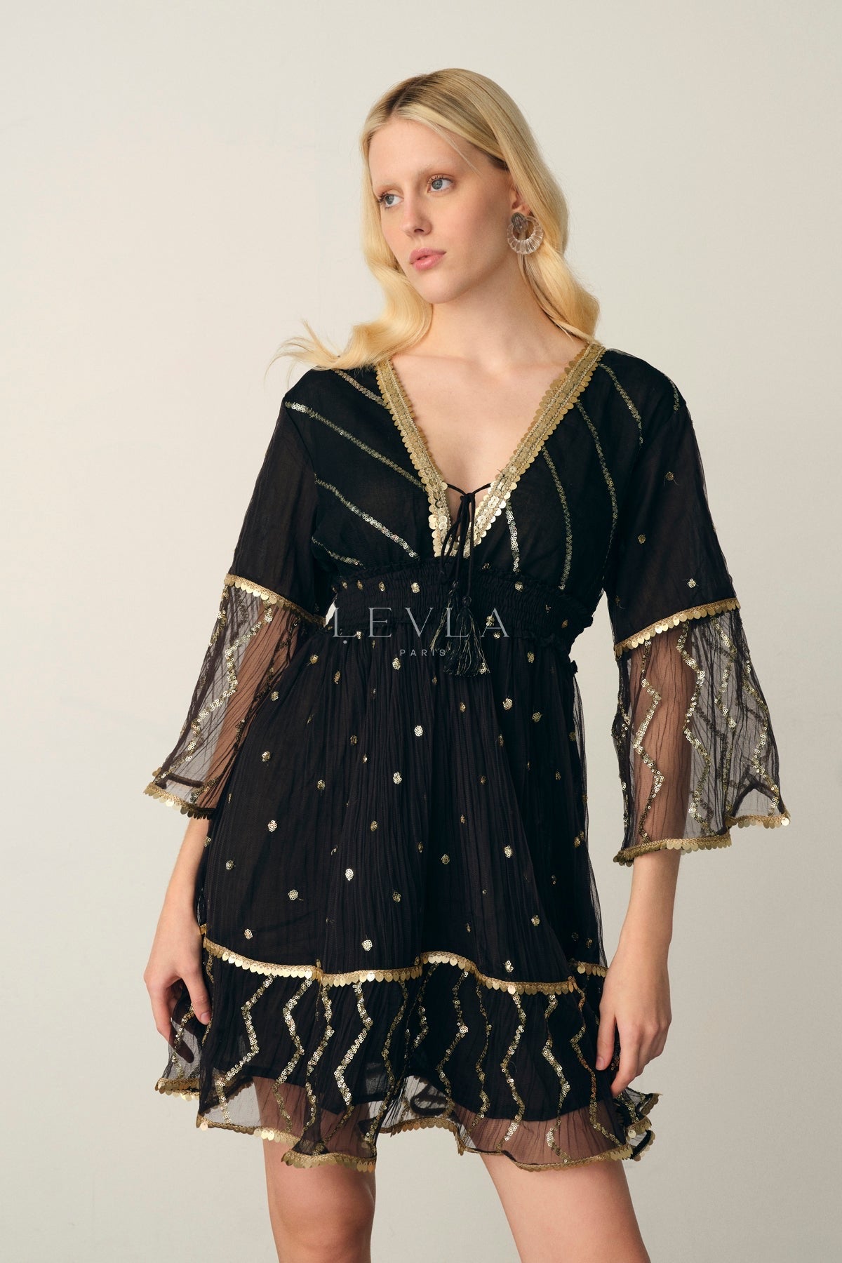 Neta Dress - Short dress with golden details - White