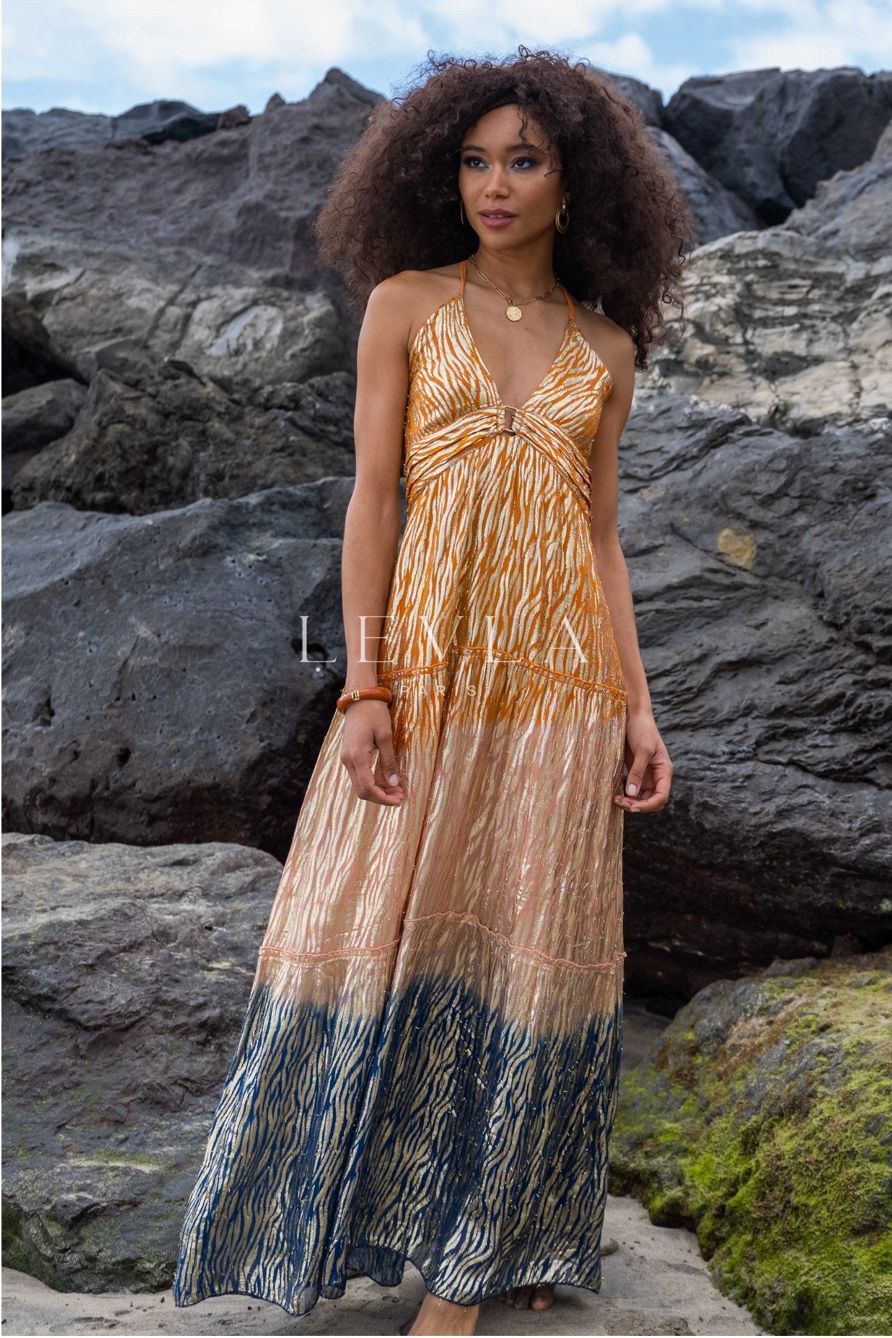 Aly sırt dekolteli ışıltılı uzun elbise - Mix